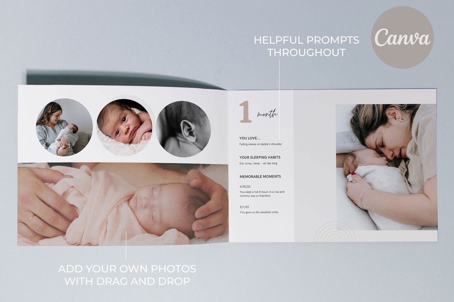 Digital Baby Book Template: Neutral Arches | Printable First Year Baby ...