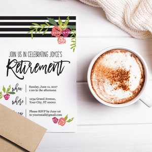 Editable Floral Retirement Party Invitation on Canva.com | Edit Your ...