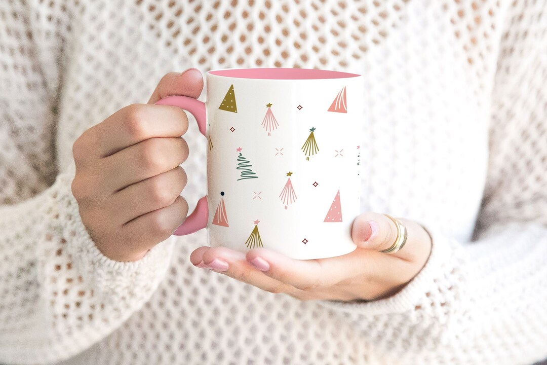 Pink Christmas Tree Mug Retro Vintage | Winter Christmas Holiday Mug ...