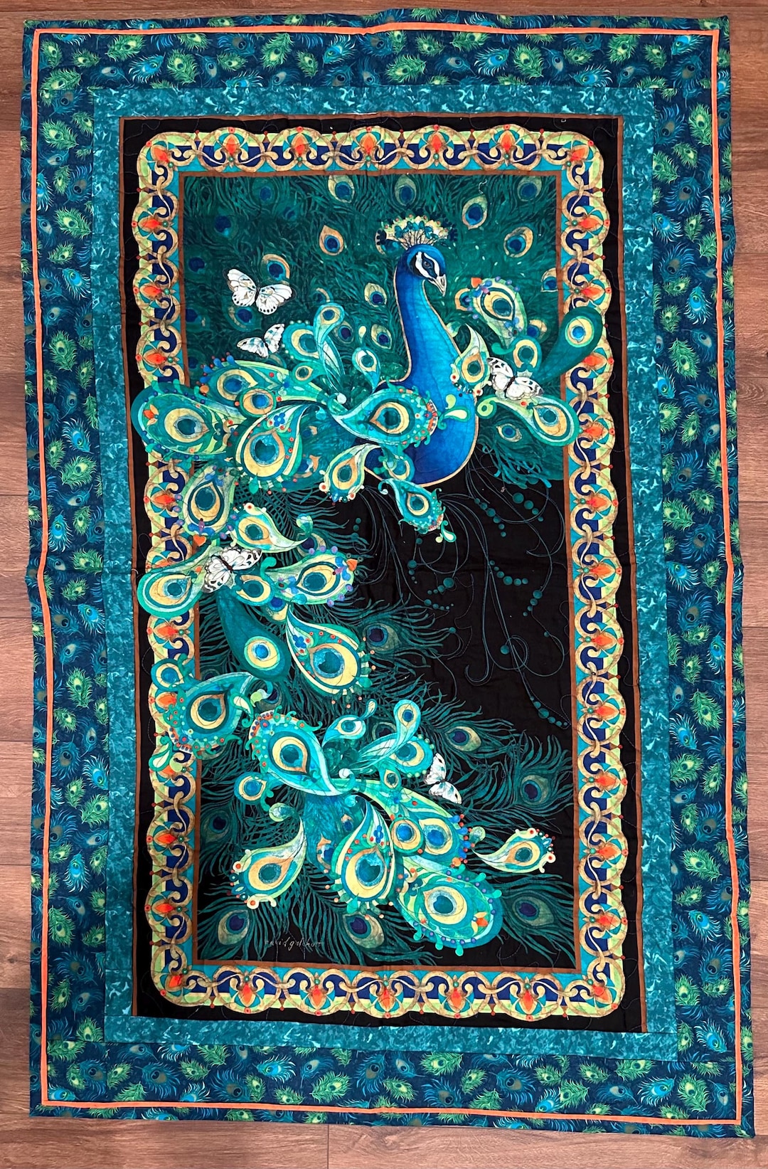 Peacock Quilted Blanked, Bird Quilt, Majestic Peacock Quilt With White ...