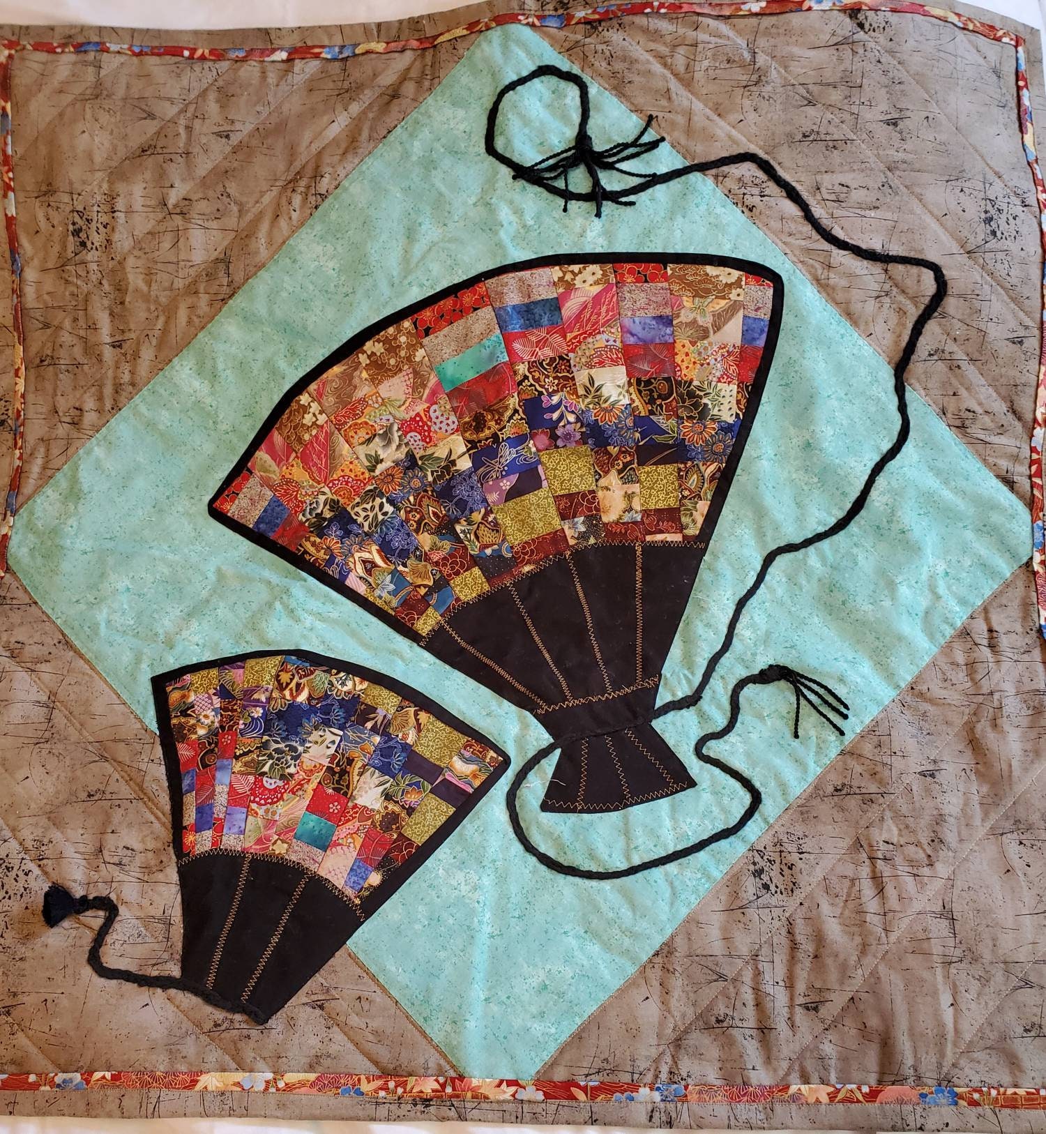 Asian Fan Quilt Traditional Japanese Home Decor Hand Pieced Fabric Wall ...
