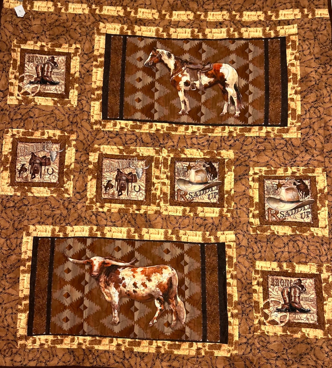 Handmade Quilt, Texas Longhorn Quilt, Painted Pony Quilt, Wall Hanging ...