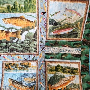 Fishing Quilted Blanked, Trout Quilt With Various Species of River Fish ...