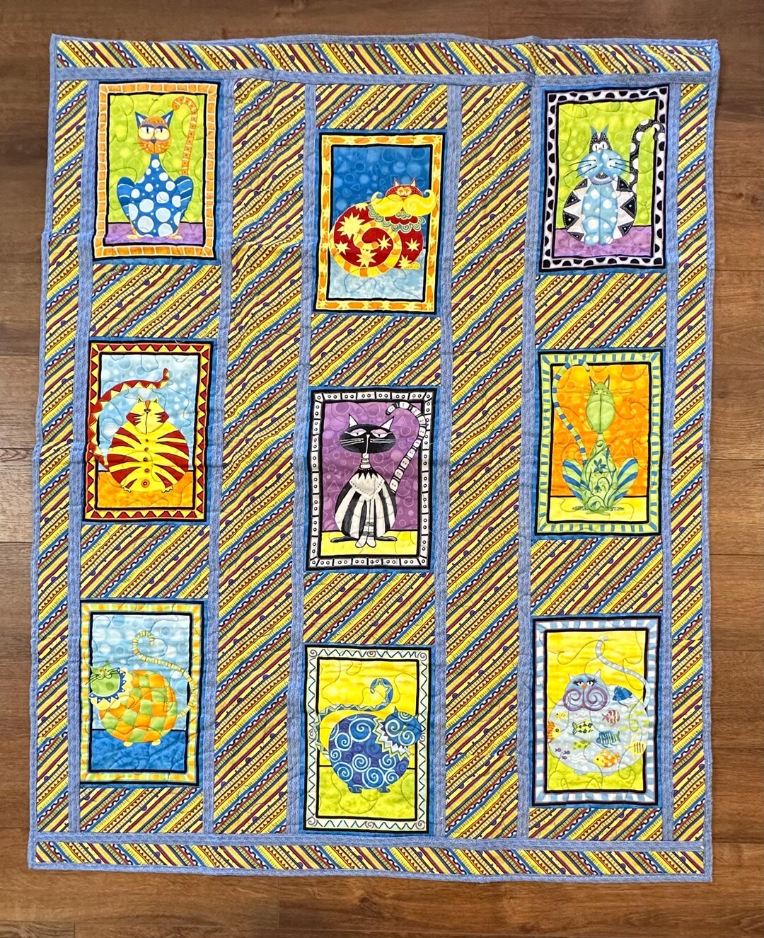 Colorful Cat Quilted Throw Blanket: Geometric Lap Quilt (40X50 Inches ...