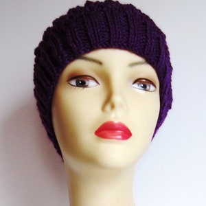 Large Hand-knit Top Knot Hat in Bamboo & Wool Fun Grape Color - Etsy