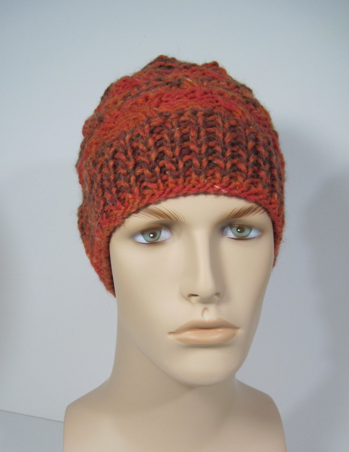 Hand-knit Basket-Weave Cable Hat in Orange of Wool Acrylic | Etsy