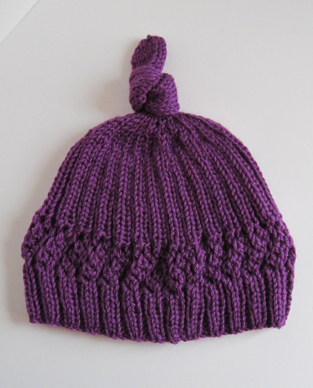 Large Hand-knit Top Knot Hat in Bamboo & Wool Fun Grape Color - Etsy
