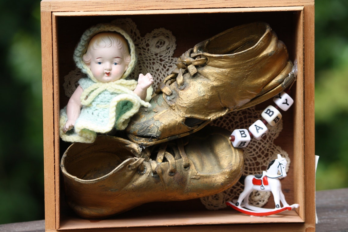 Bronzed Baby Shoes Shadow Box - Etsy