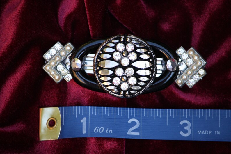 Black and Rhinestone Deco Barrette - Etsy