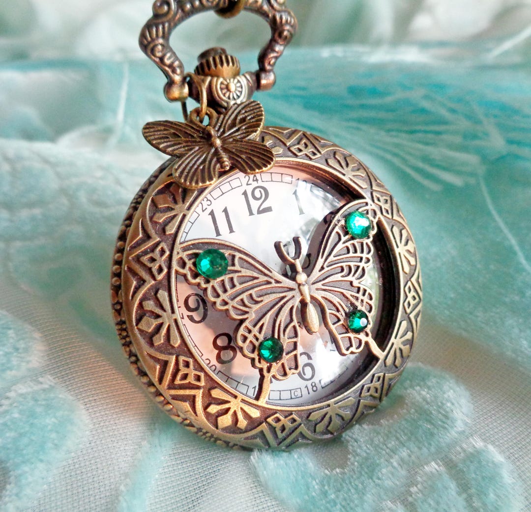 Pendant Watch Art Nouveau Art Deco Butterfly Pocket Watch Necklace ...