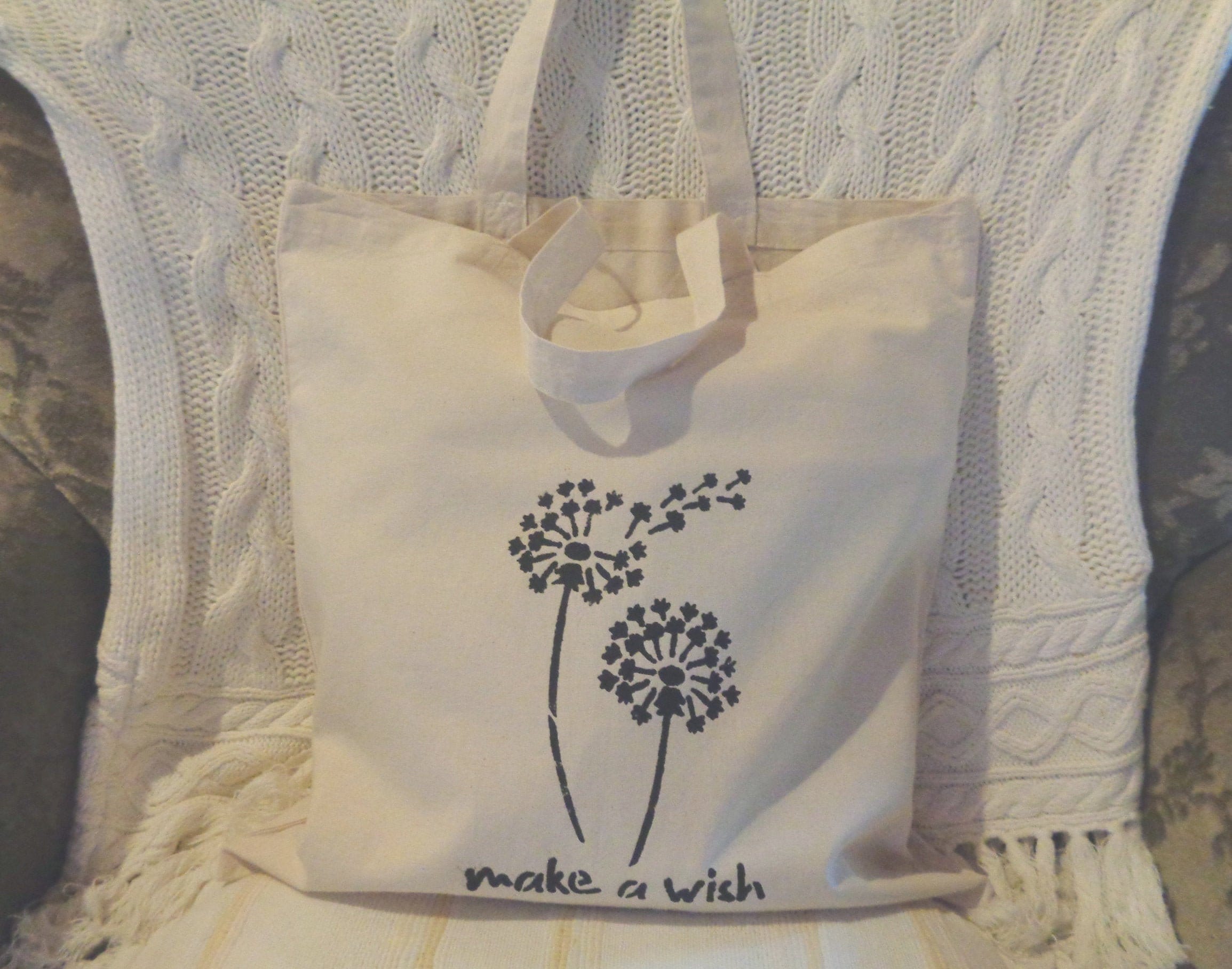 Dandelion Tote Bag Eco-friendly Make a Wish Cotton Shopping Bag Gym Bag ...
