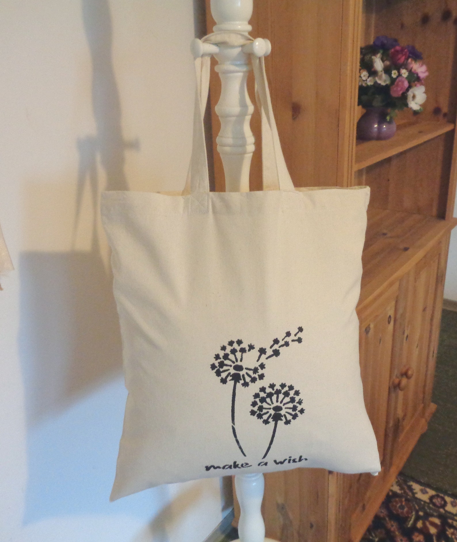 Dandelion Tote Bag Eco-friendly Make a Wish Cotton Shopping Bag Gym Bag ...