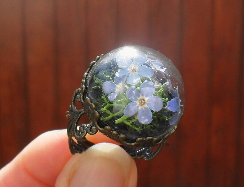Real Forget-me-not Ring With Moss Terrarium Botanical Ring Fairy Garden ...