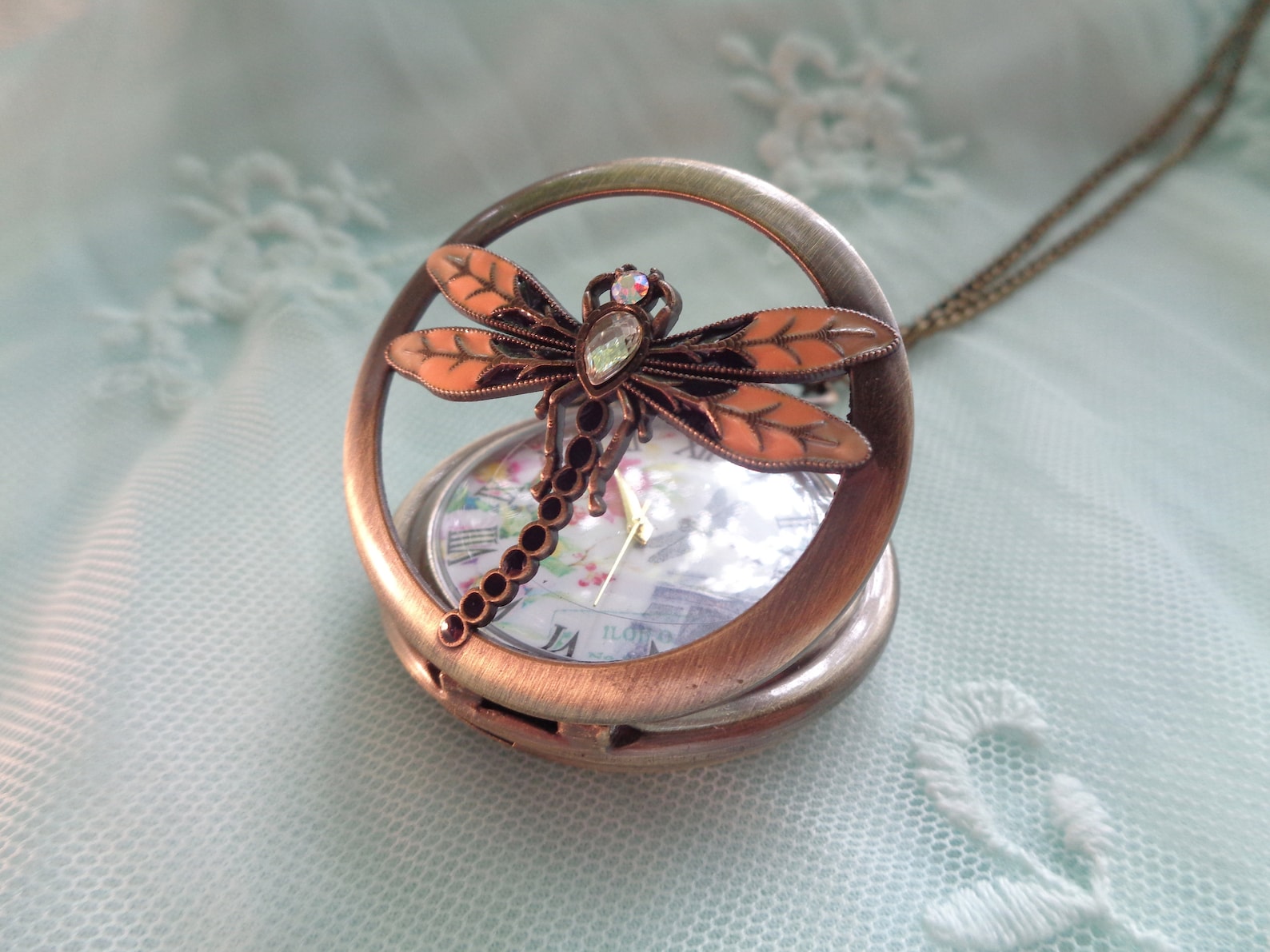 Pendant Watch Necklace Dragonfly Art Nouveau Pocket Watch Necklace ...