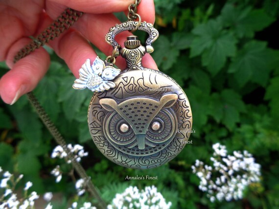 Owl Pendant Watch Necklace With Handpainted Baby Owl Vintage Watch Victorian Gift for Women and Forest Bird Lovers Etsy
