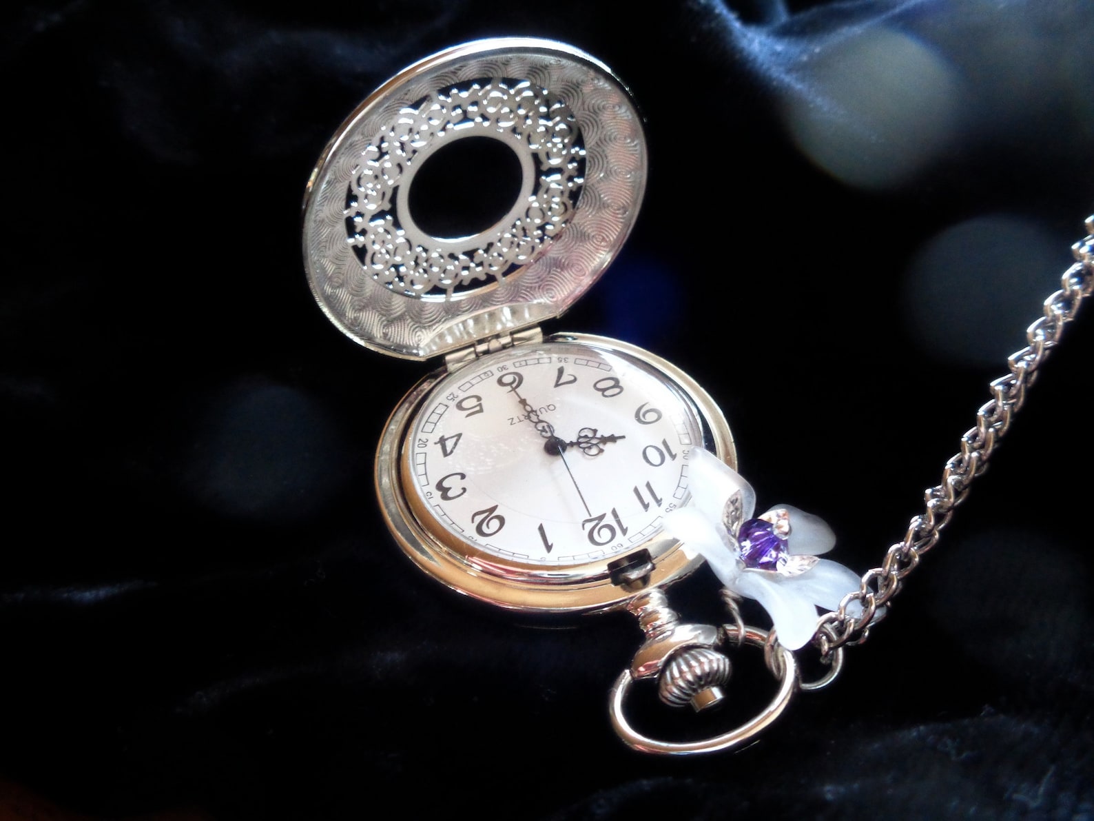 Pendant Watch Art Nouveau Silver Dragonfly Bird or Flower Filigree ...
