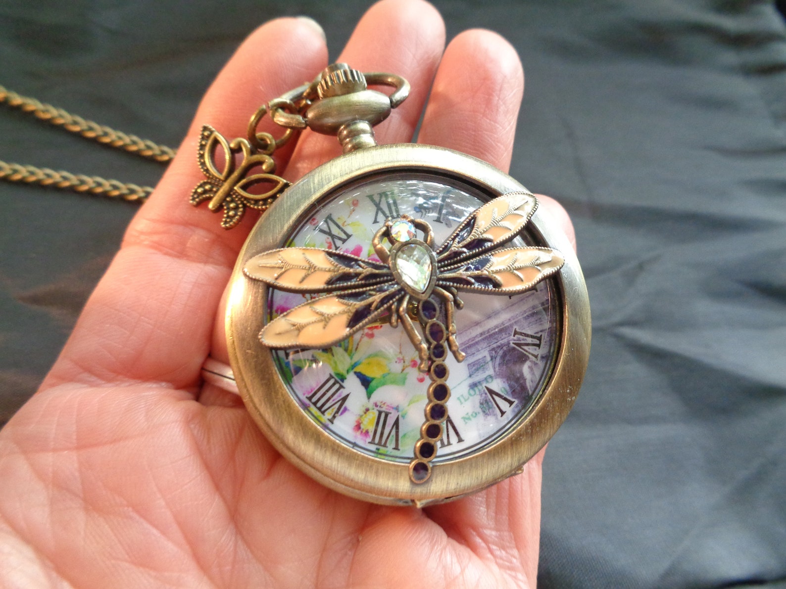 Pendant Watch Necklace Dragonfly Art Nouveau Pocket Watch - Etsy