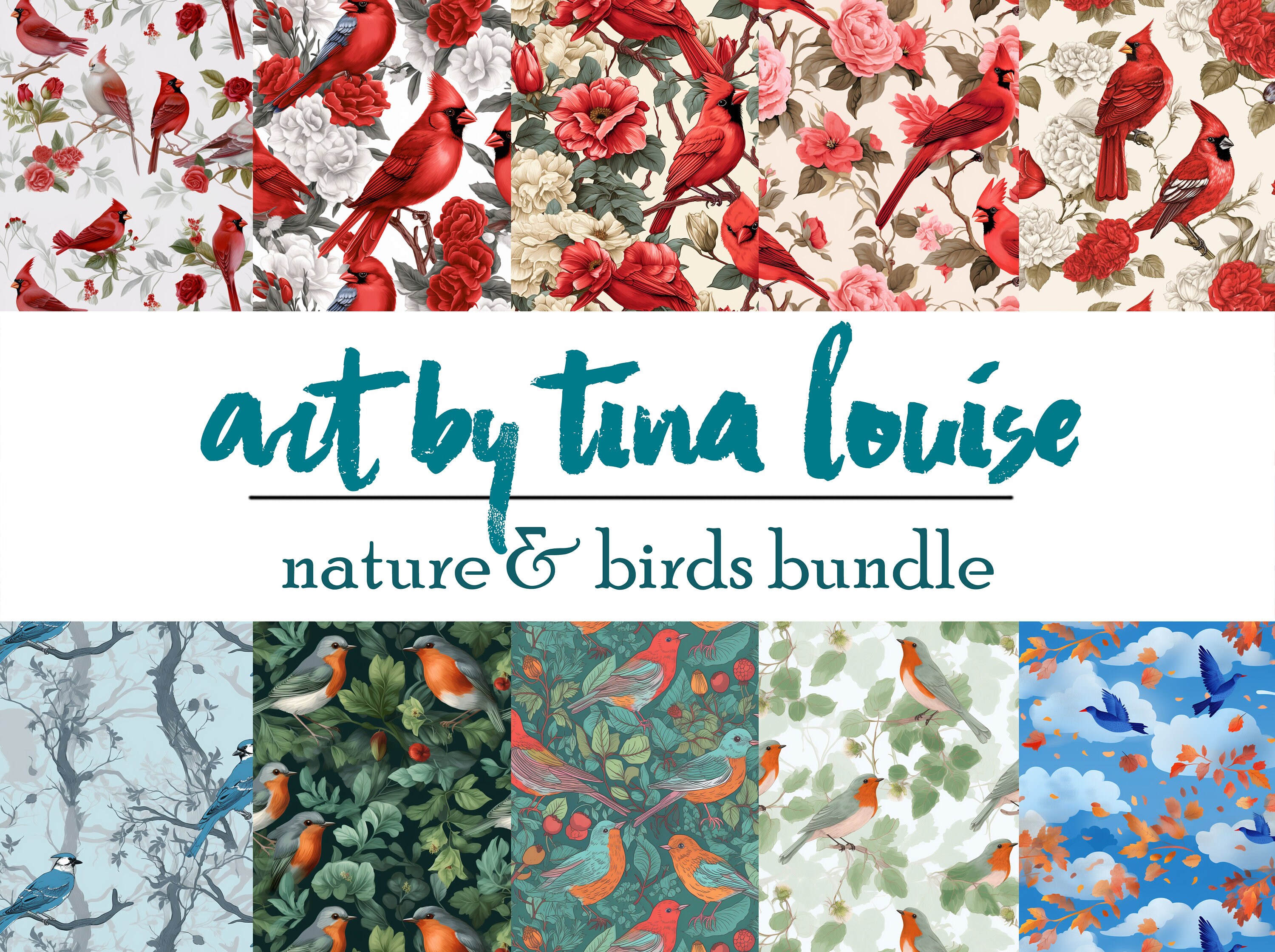 Nature and Birds Patterns, Seamless Floral Prints, Printable or Ready ...