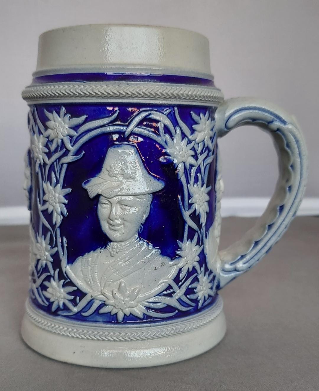 Vintage Cobalt Blue Beer Stein With Portraits of Two Ladies and Two ...