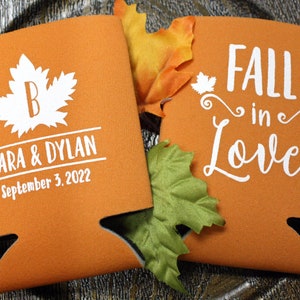 Personalized Autumn Can Coolers: Fall in Love Wedding Favors - Etsy