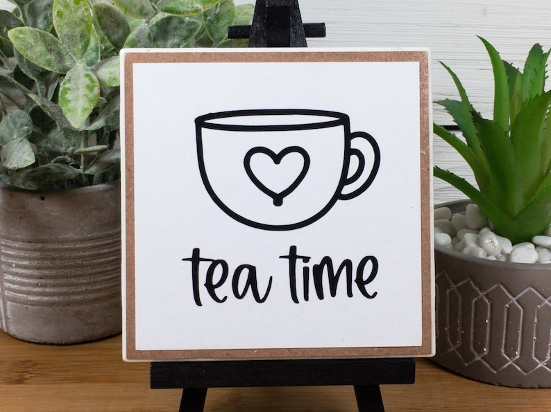 Tea Time Ceramic Tile Sign With Easel, Tea Bar Sign, Modern Farmhouse ...