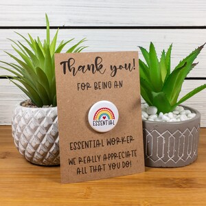 Essential Worker Button Pin and Thank You Card, Essential Worker Thank ...