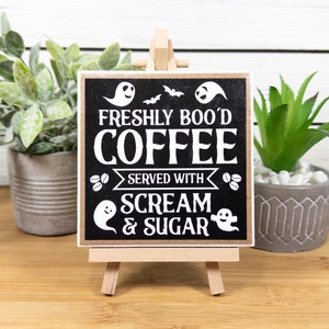 Halloween Coffee Bar Sign, Freshly Boo'd Coffee Ceramic Tile Sign With ...