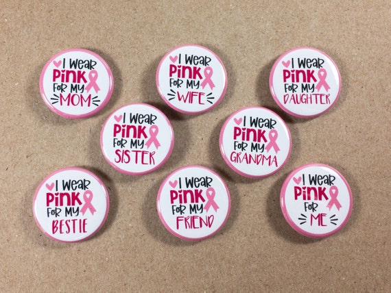 Breast Cancer Pink Ribbon Button Pin I Wear Pink for Button - Etsy