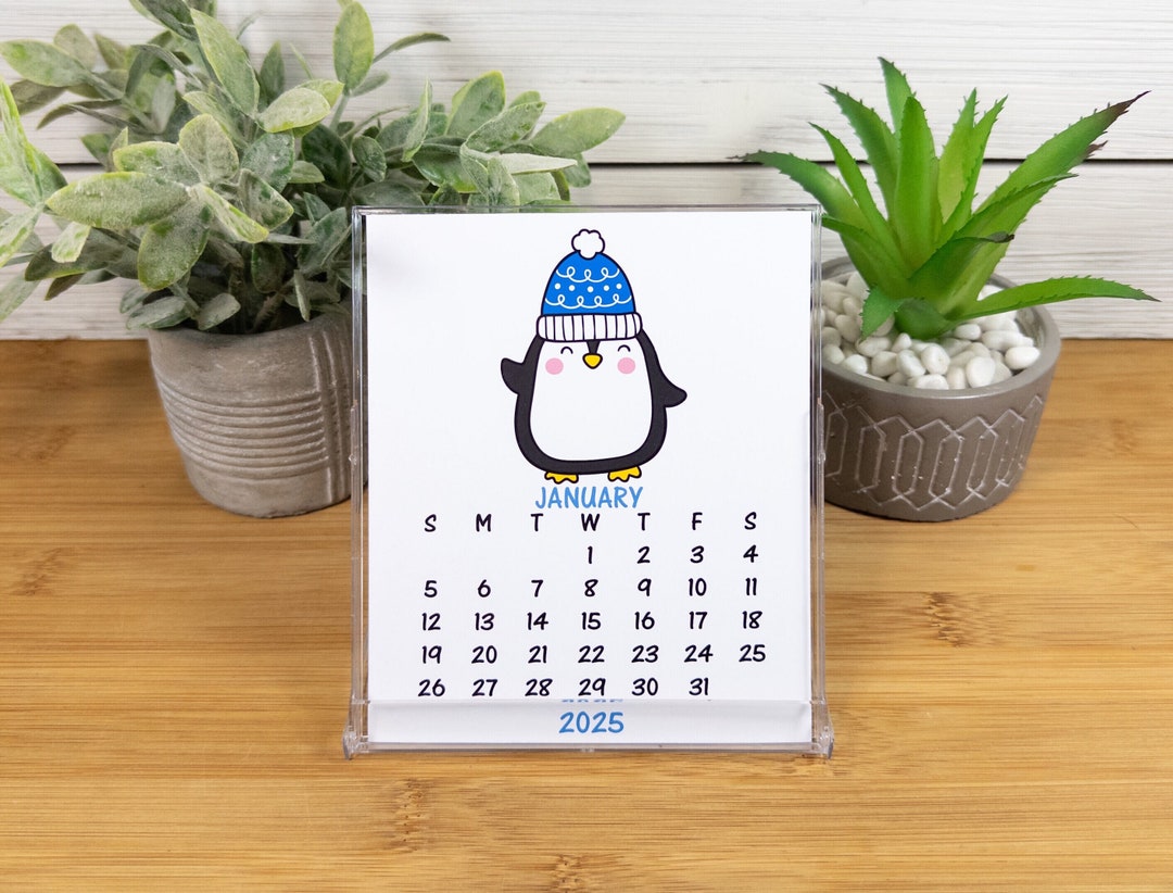 2025 Desk Calendar With CD Case/stand, Cute 12 Month Holiday Calendar ...