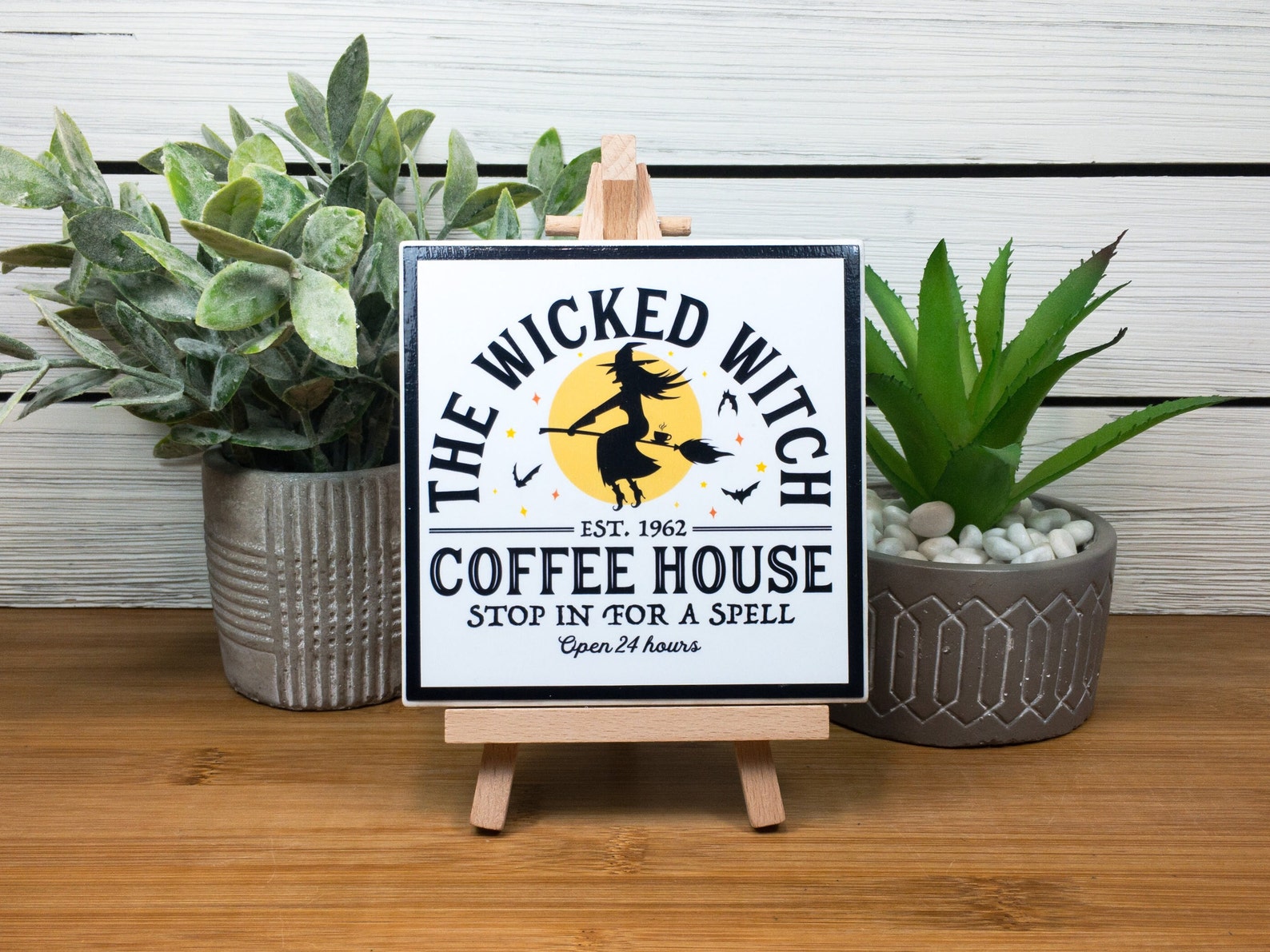 The Wicked Witch Coffee House Ceramic Tile Sign With Easel, Coffee Bar ...