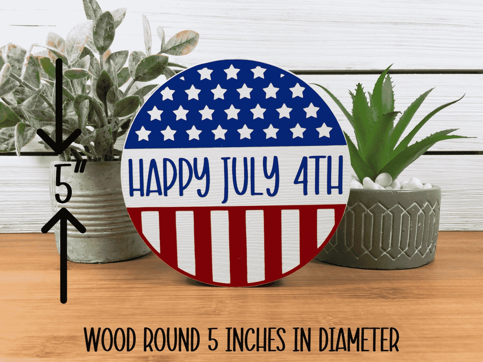 Happy July 4th Round Wood Sign, Patriotic Stars and Stripes Tiered Tray ...