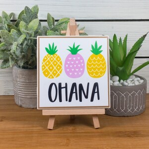Ohana Ceramic Tile Sign With Easel, Ohana Sign, Hawaiian Pineapple Sign ...