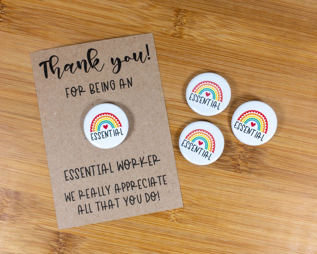 Essential Worker Button Pin and Thank You Card, Essential Worker Thank ...