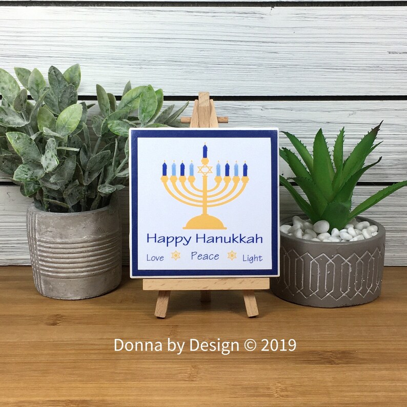 Happy Hanukkah Menorah Ceramic Tile Sign With Easel - Etsy