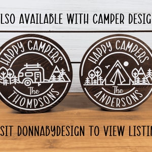 Happy Campers Wood Shelf Sitter, Personalized Family Name Round Wood ...