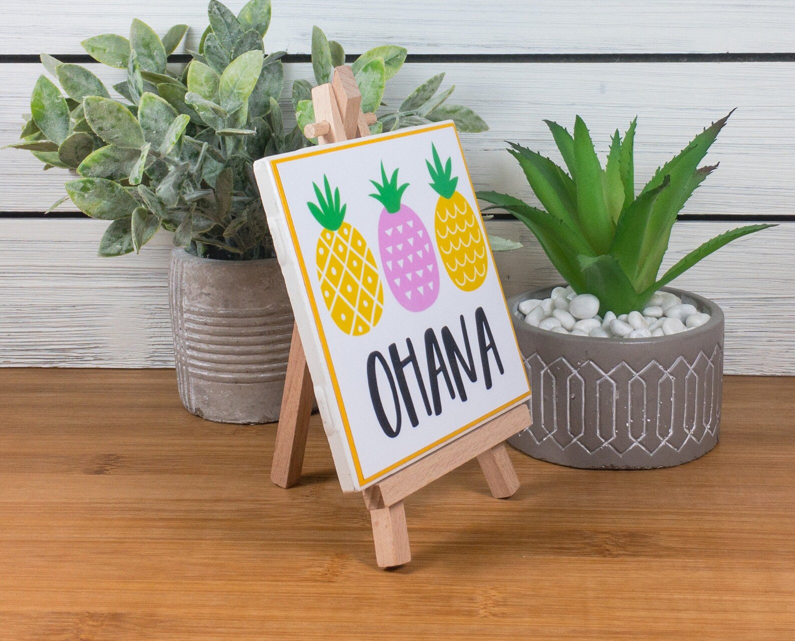 Ohana Ceramic Tile Sign With Easel, Ohana Sign, Hawaiian Pineapple Sign ...