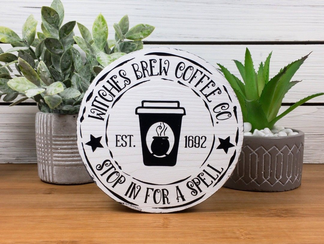 Witches Brew Coffee Co. Wood Shelf Sitter, Coffee Bar Sign, Halloween ...