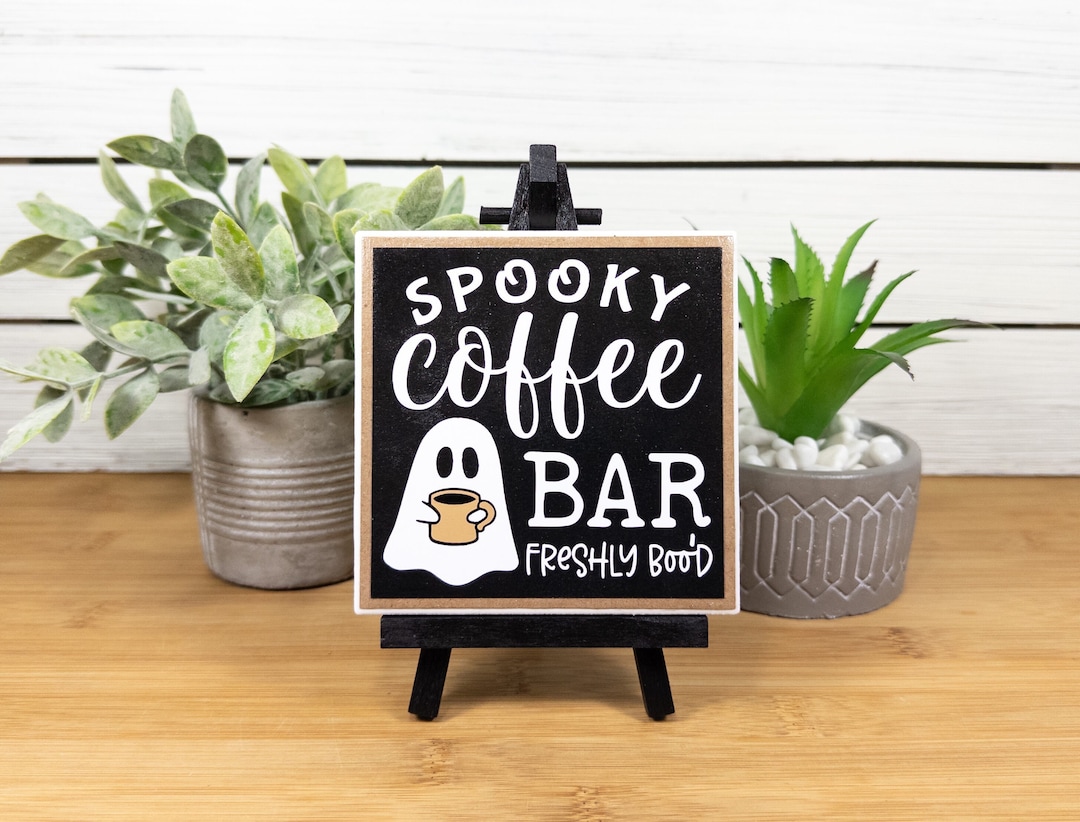 Spooky Halloween Coffee Bar Sign, Freshly Boo'd Coffee Bar Ceramic Tile ...