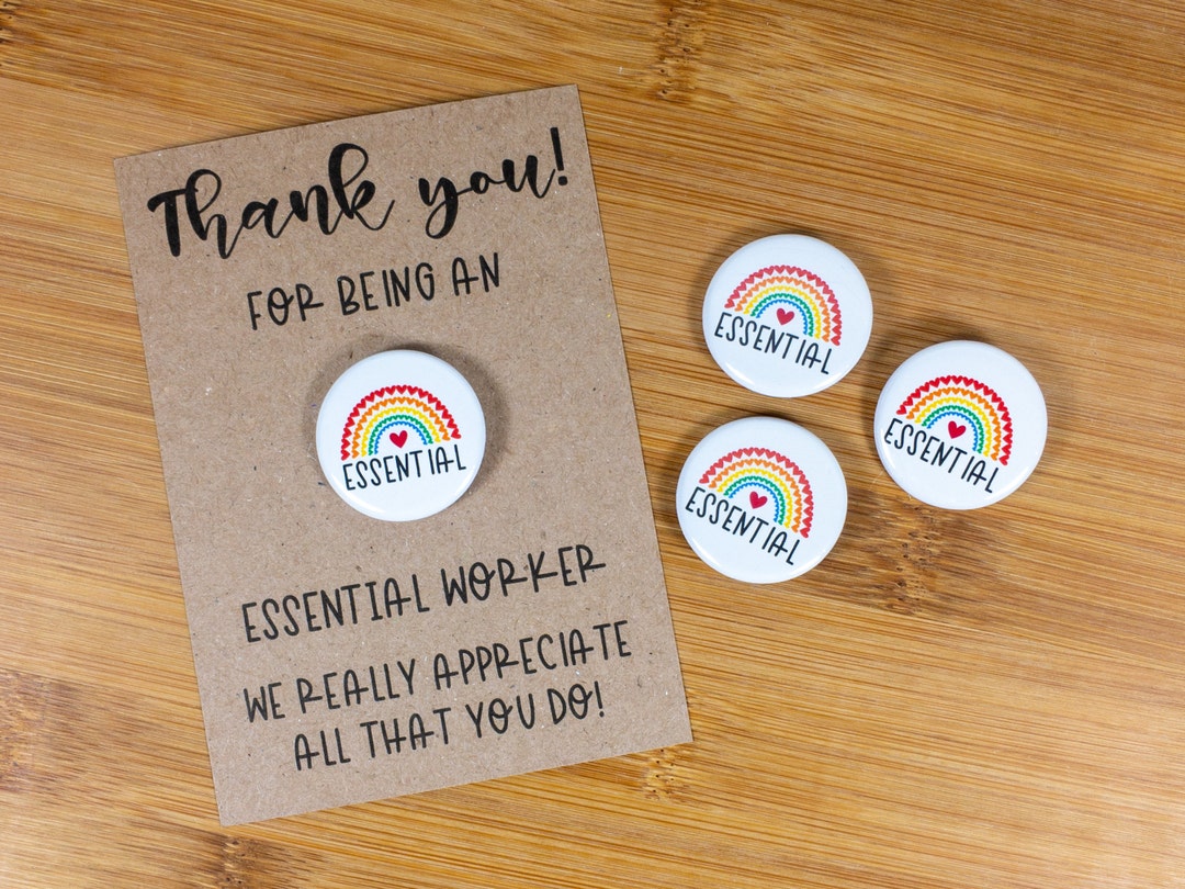 Essential Worker Button Pin and Thank You Card, Essential Worker Thank ...