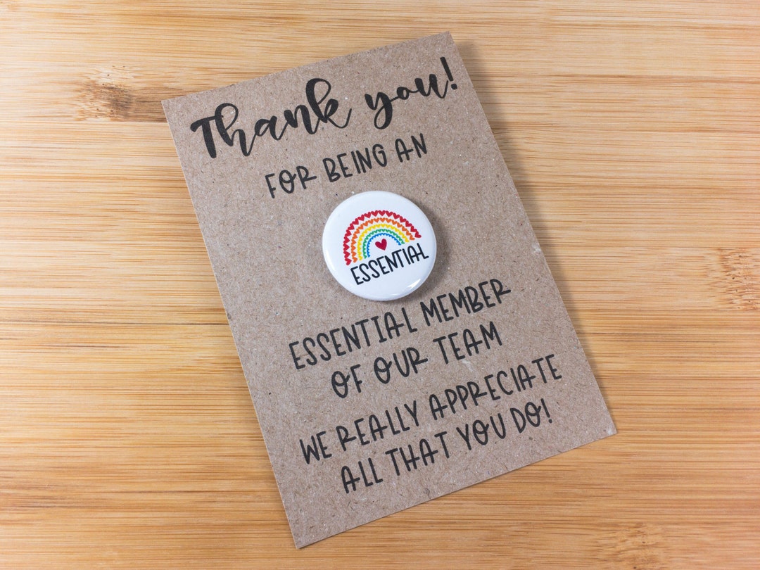 Employee Appreciation Card, Essential Team Member Button Pin and Thank ...