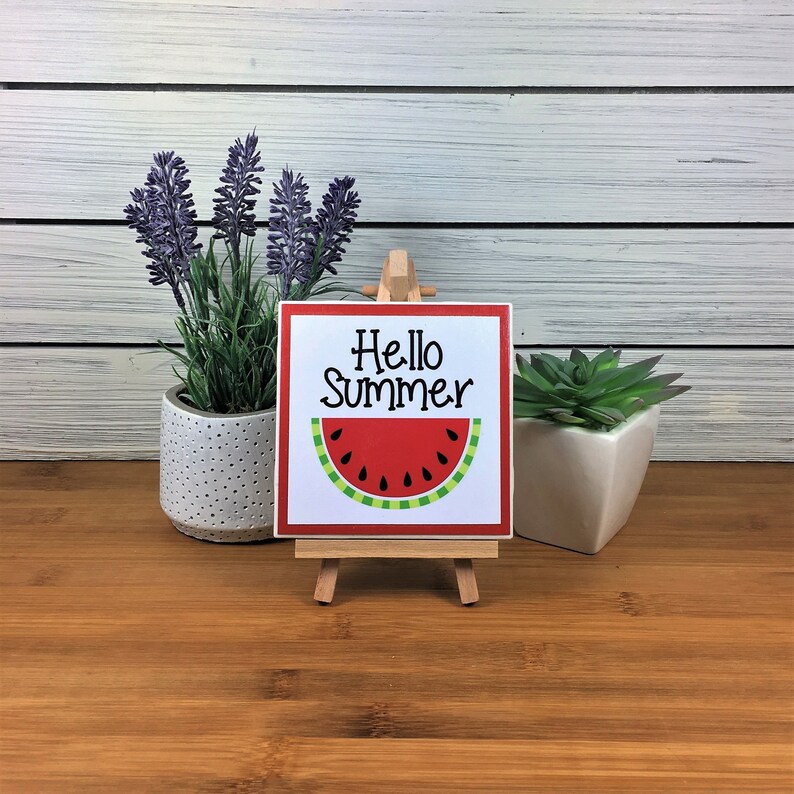 Hello Summer Watermelon Ceramic Tile Sign with Easel | Etsy
