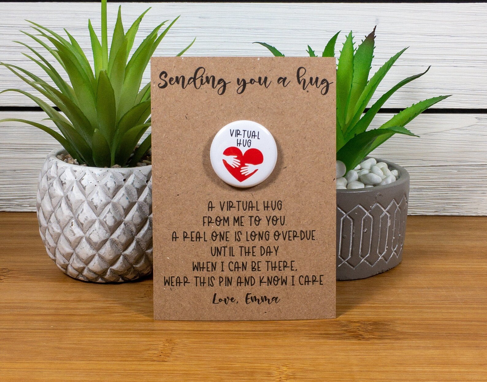 Virtual Hug Card and Pin Social Distancing Gift Pocket Hug | Etsy