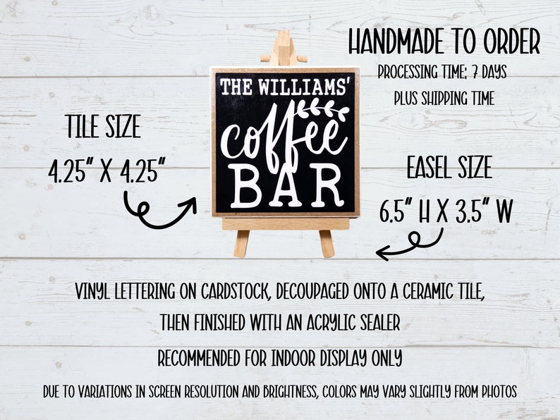 Personalized Coffee Bar Ceramic Tile Sign W/easel, Farmhouse Tiered ...