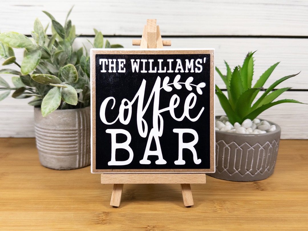 Personalized Coffee Bar Ceramic Tile Sign W/easel, Farmhouse Tiered ...