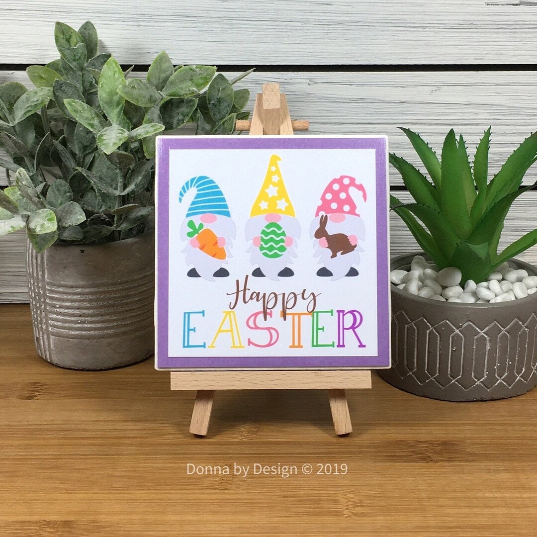 Easter Gnomes Ceramic Tile Sign With Easel, Happy Easter Sign, Spring ...