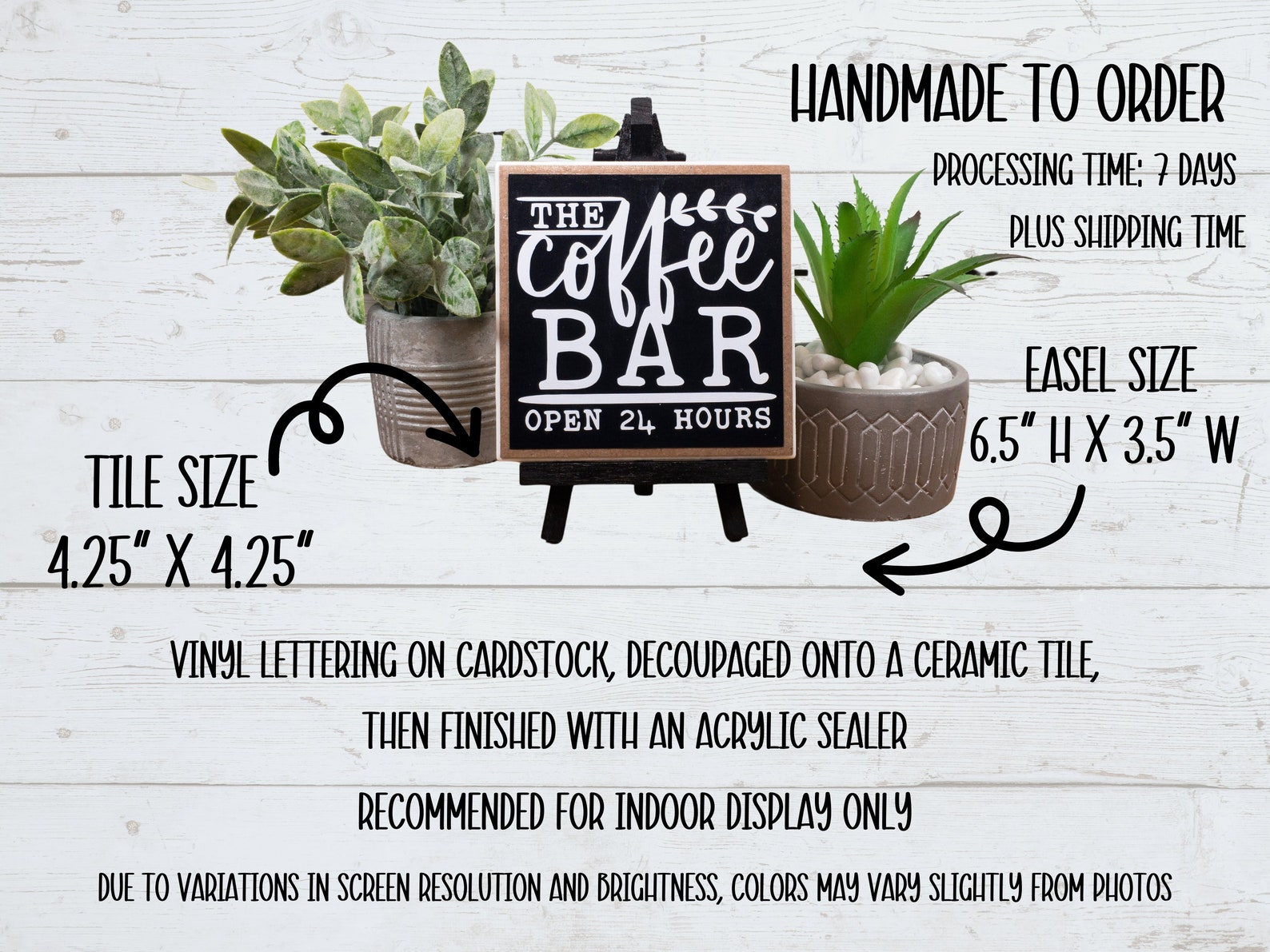 Coffee Bar Ceramic Tile Sign With Easel, the Coffee Bar Open 24 Hours ...