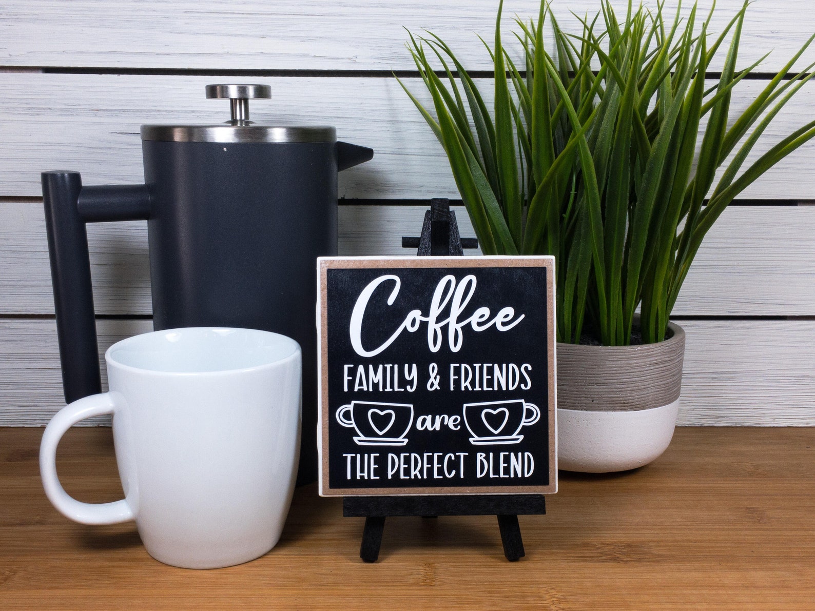 Coffee Bar Ceramic Tile Sign With Easel, Coffee Family & Friends Are ...