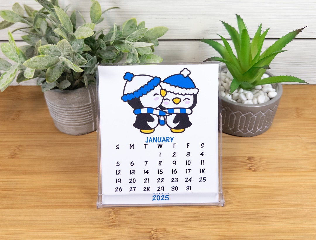 2026 Penguin Desk Calendar With CD Case/stand, Cute 12 Month Holiday ...