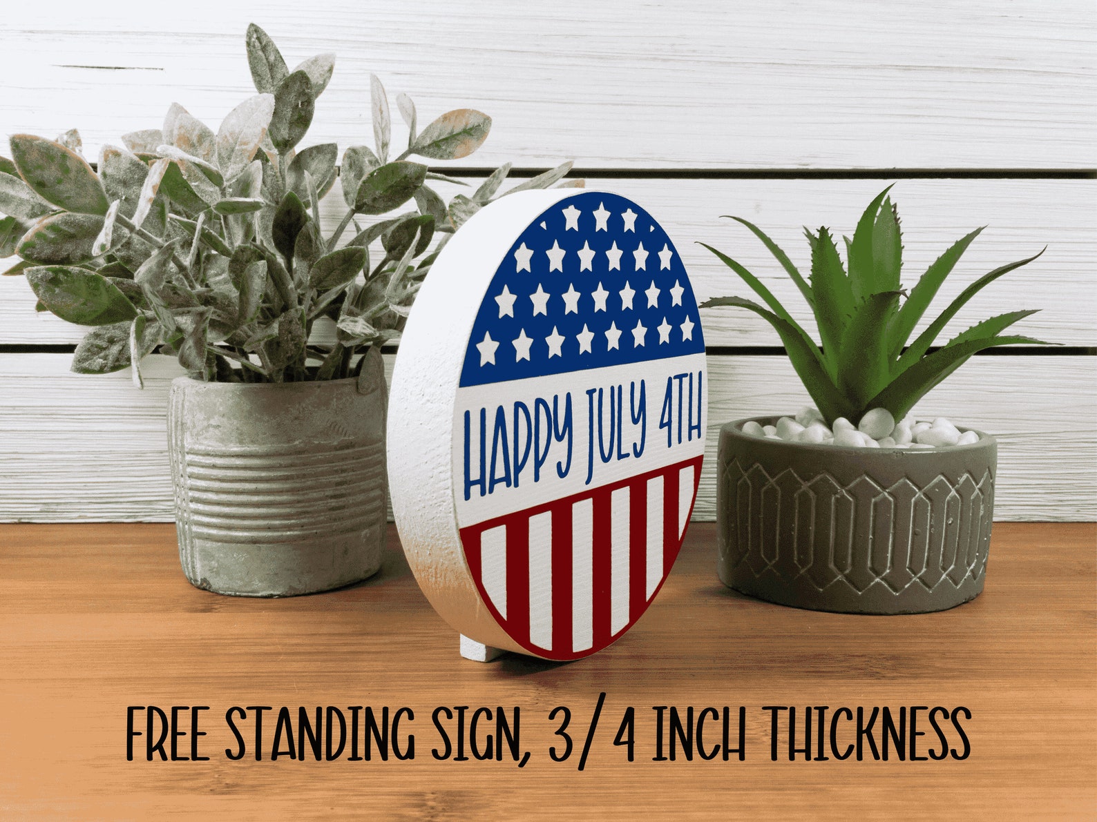 Happy July 4th Round Wood Sign, Patriotic Stars and Stripes Tiered Tray ...