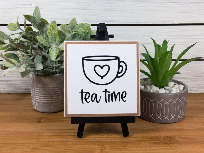 Tea Time Ceramic Tile Sign With Easel Tea Bar Sign Modern - Etsy